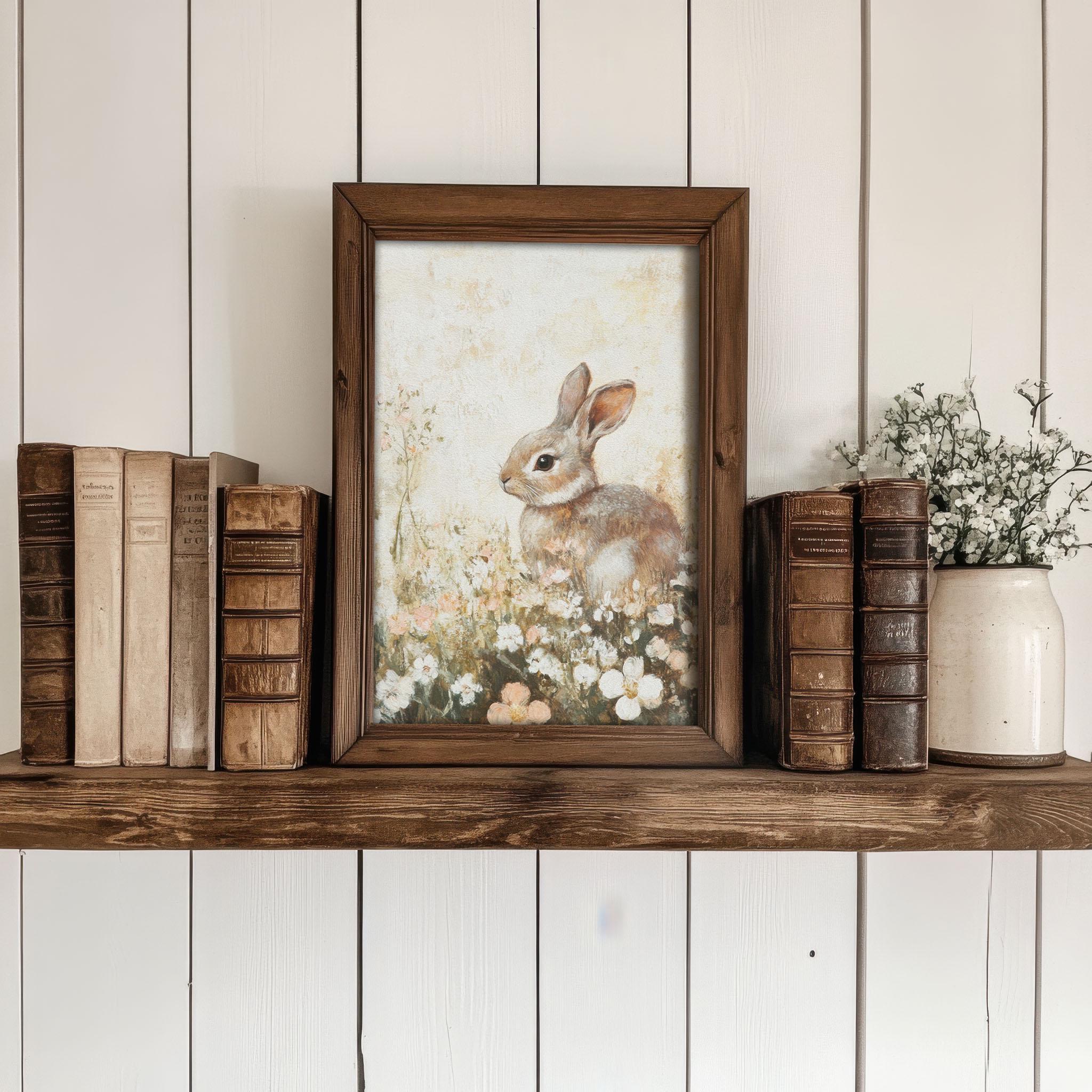 Little Rabbit Muted Print Soft Color Vintage Bunny Wall Art | Cottage ...