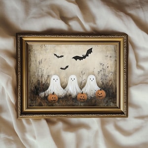 Rustic Country Ghost Print Ghosts Pumpkins Bats Vintage Style Wall Art ...