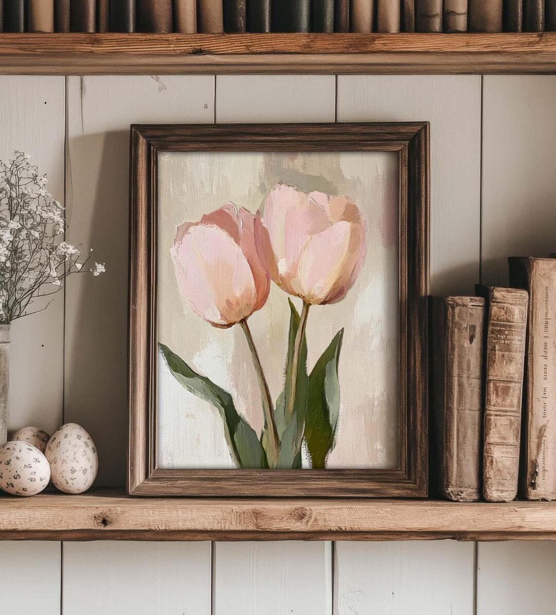 Light Pink Tulips Print Vintage Style Wall Art | Cottage Spring and ...