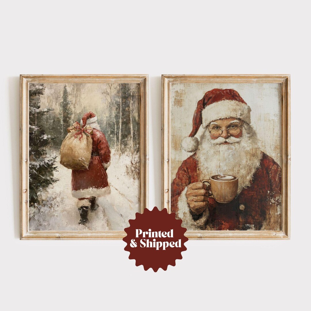 Santa Wall Art Set | Santa Coffee Print and Santa Forest Print ...