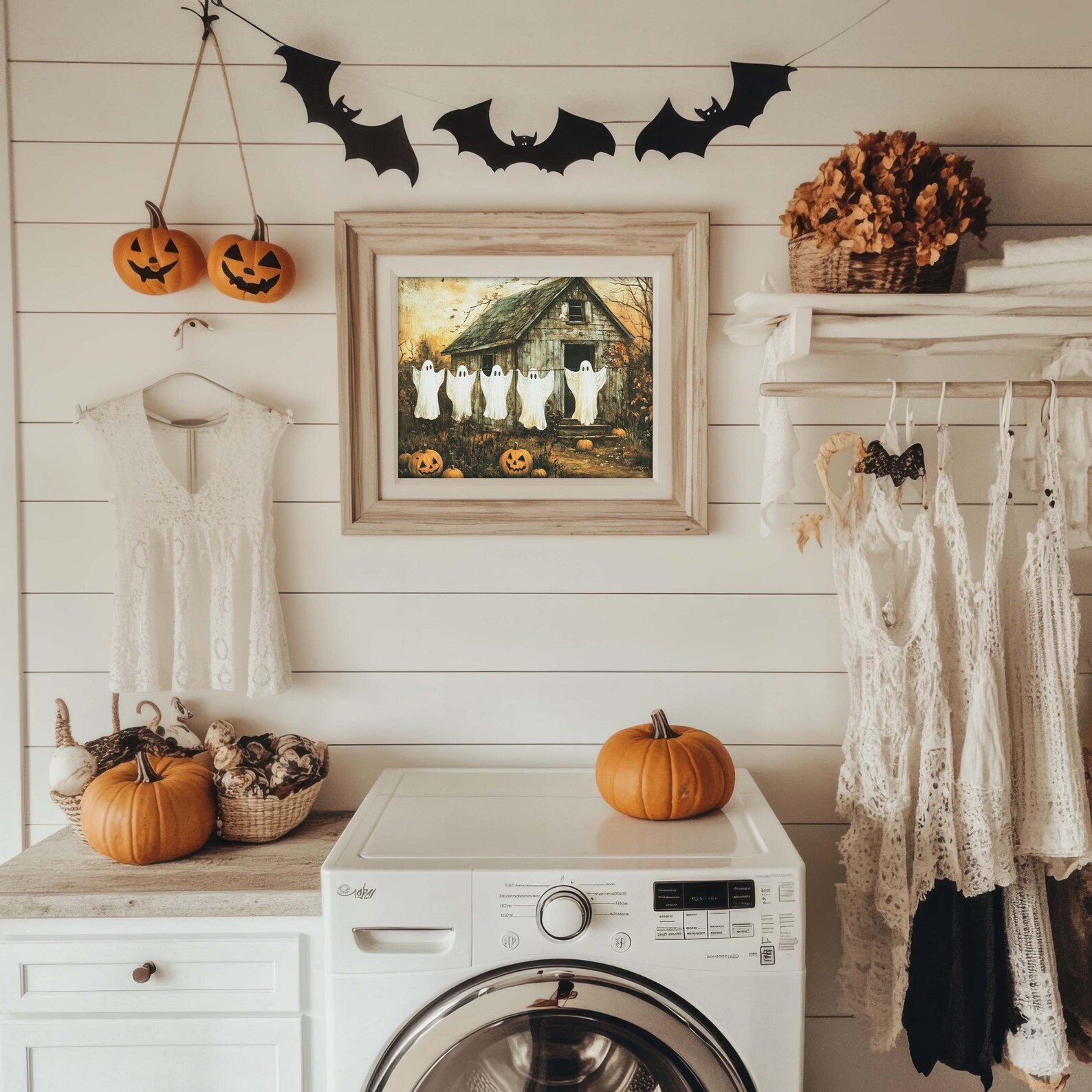 Ghost Laundry Vintage Style Print Halloween Wall Art| Laundry Room ...