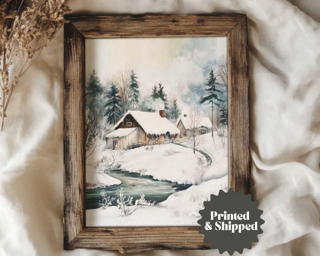 Winter Cottages Print | Vintage Style Country Winter Decor | PRINTED ...