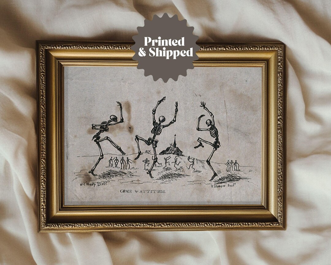 Dancing Skeletons Vintage Art Print | Obscure Halloween Decor | PRINTED ...