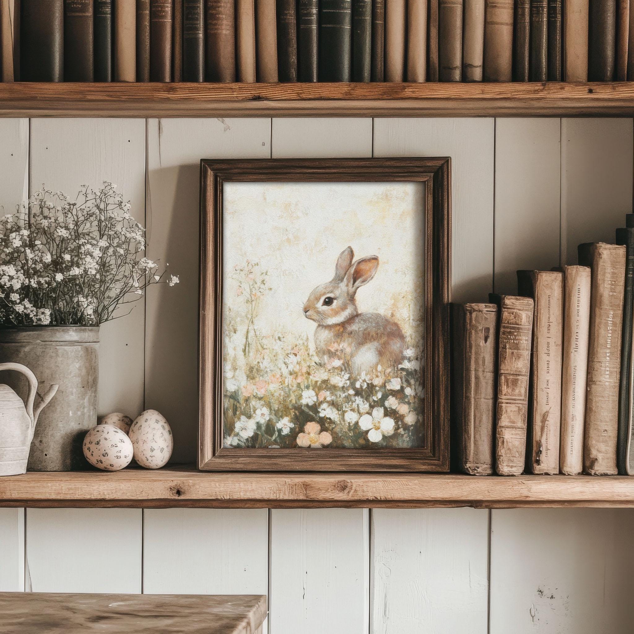 Little Rabbit Muted Print Soft Color Vintage Bunny Wall Art | Cottage ...