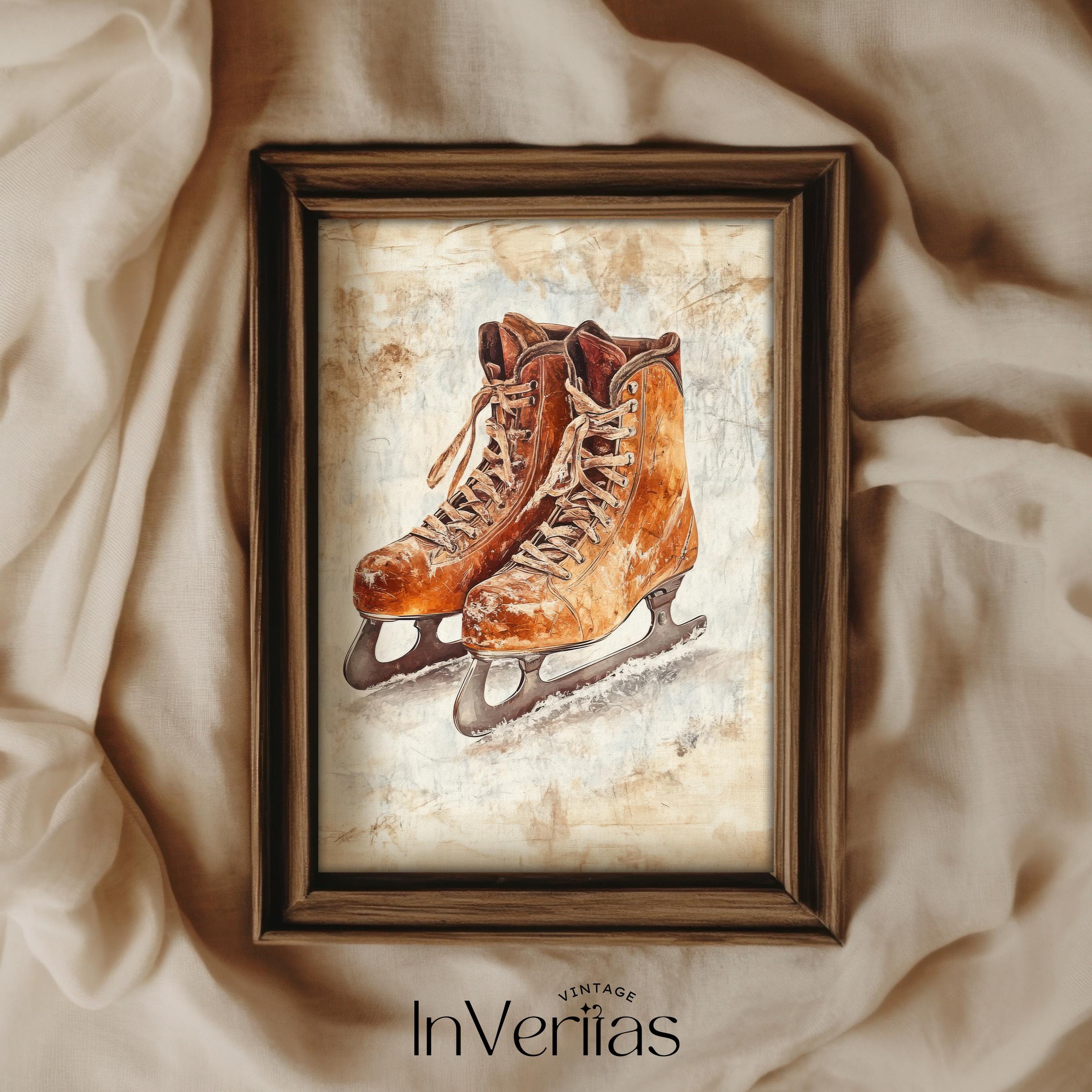 Ice Skates Rustic Christmas Print Vintage Style | Nostalgic Cottage ...