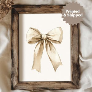 Cream Christmas Bow Print | Beige Cottage Winter and Christmas Decor ...