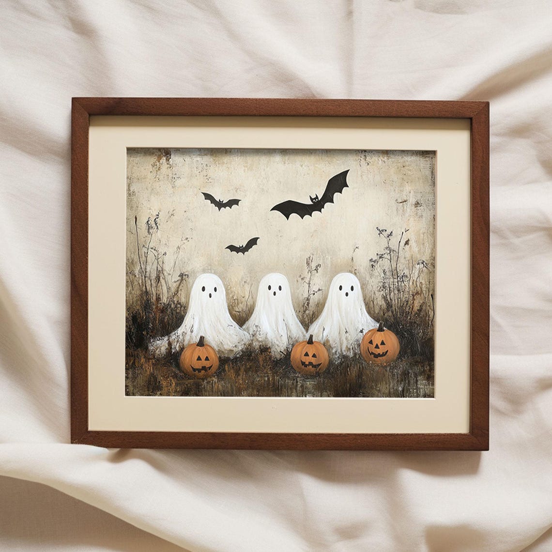 Rustic Country Ghost Print Ghosts Pumpkins Bats Vintage Style Art | Old ...