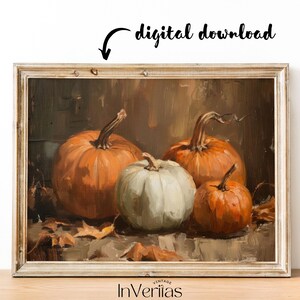 Moody Rustic Pumpkins Painting Vintage Style Wall Art | Cozy Cottage ...