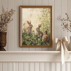 Muted Rabbits in Spring Print Vintage Style Bunny Wall Art | Cozy ...
