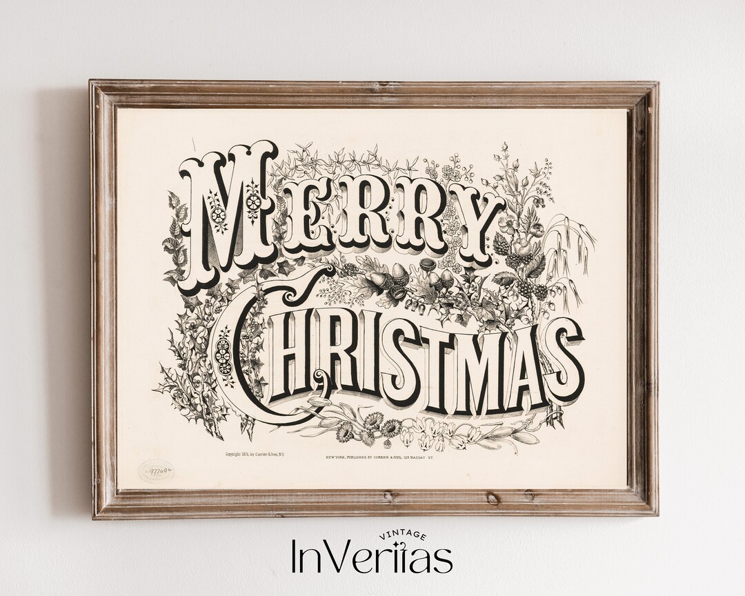 Merry Christmas Vintage Typography Print Traditional Christmas Decor ...