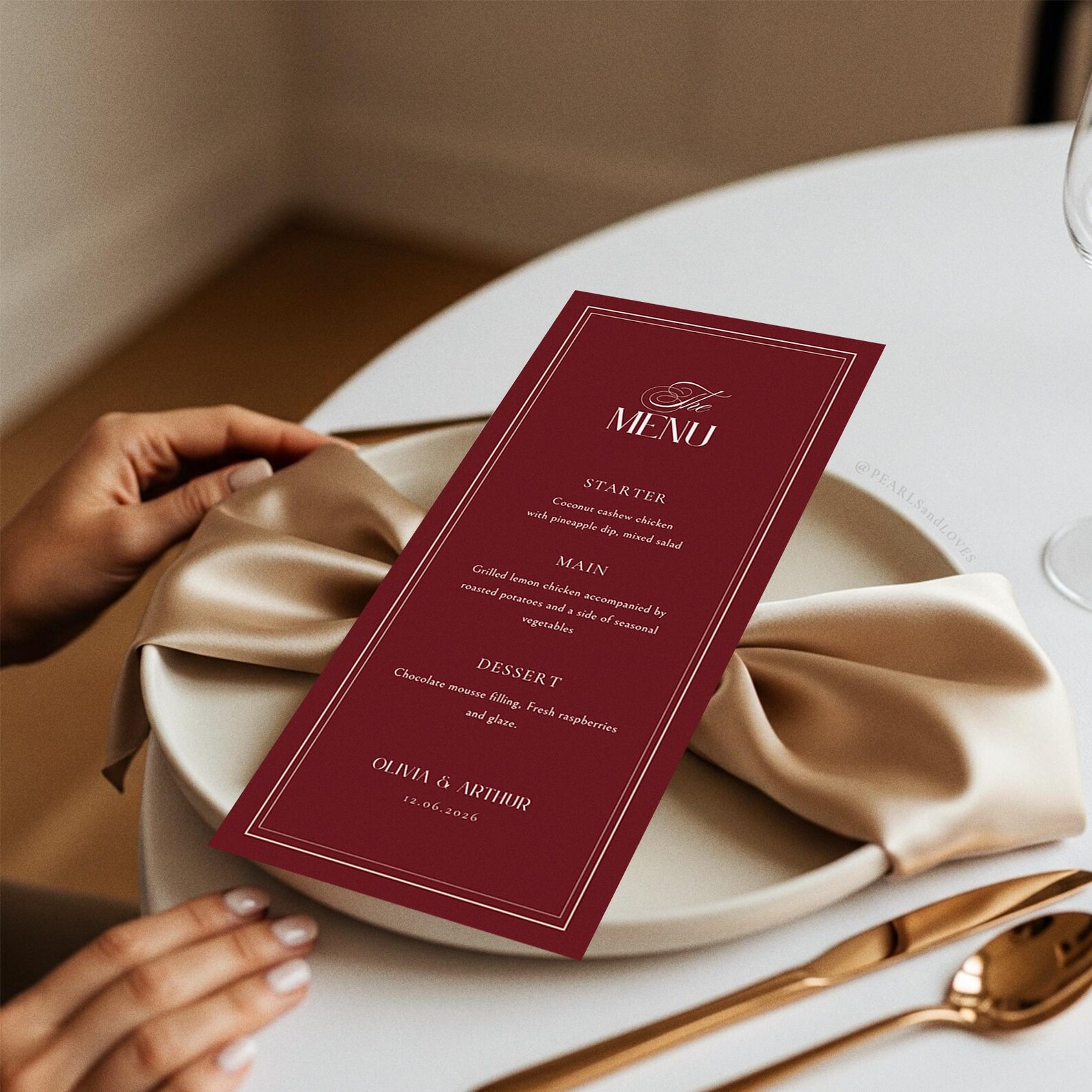 Burgundy Wedding Menu Template: 4x8, 4x9 Sizes, Edit and Print Canva ...