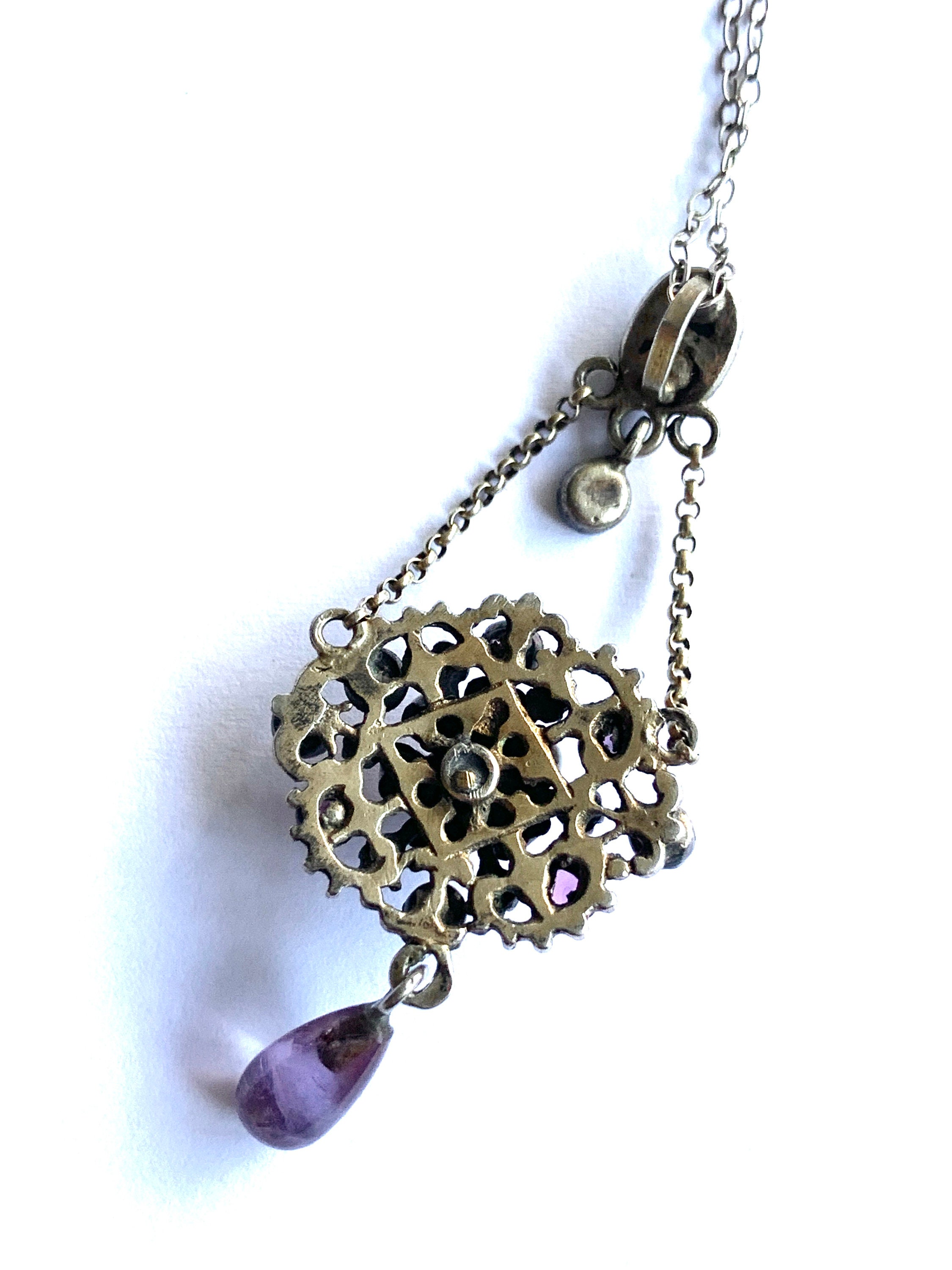 Antique Austro Hungarian Silver, Amethyst, Enamel and Pearl Lavalier ...