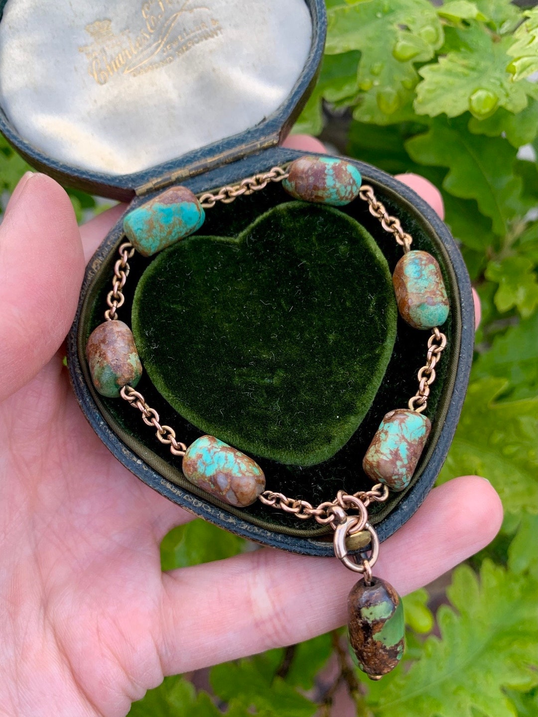 Antique 9ct Gold & Turquoise Matrix Bracelet - Etsy