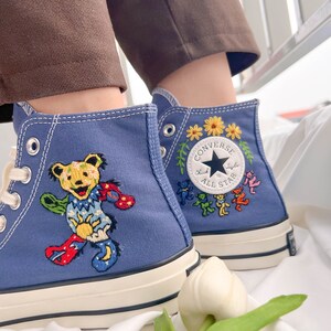 Embroidered Converse/converse Hi Tops/embroidered Colorful Bear ...