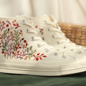 Custom Embroidered Converse High Tops, Flower and Colorful Leaves ...
