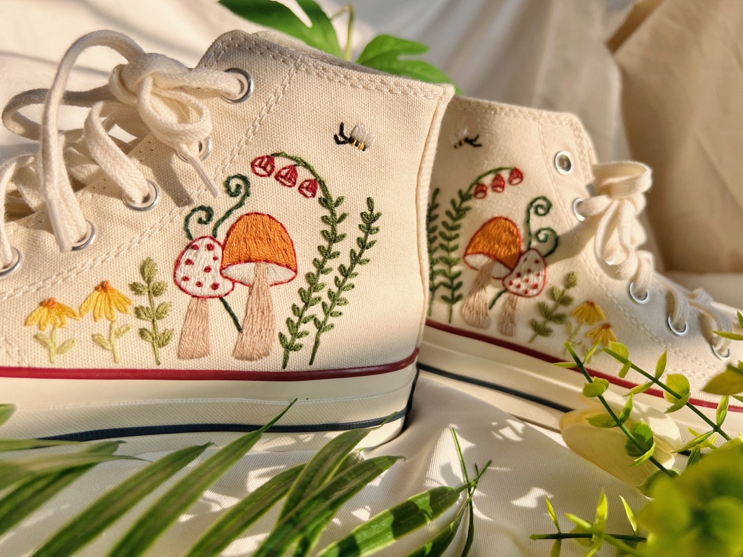 Embroidered Converse/mushroom Converse/embroidered Orange Mushrooms and ...