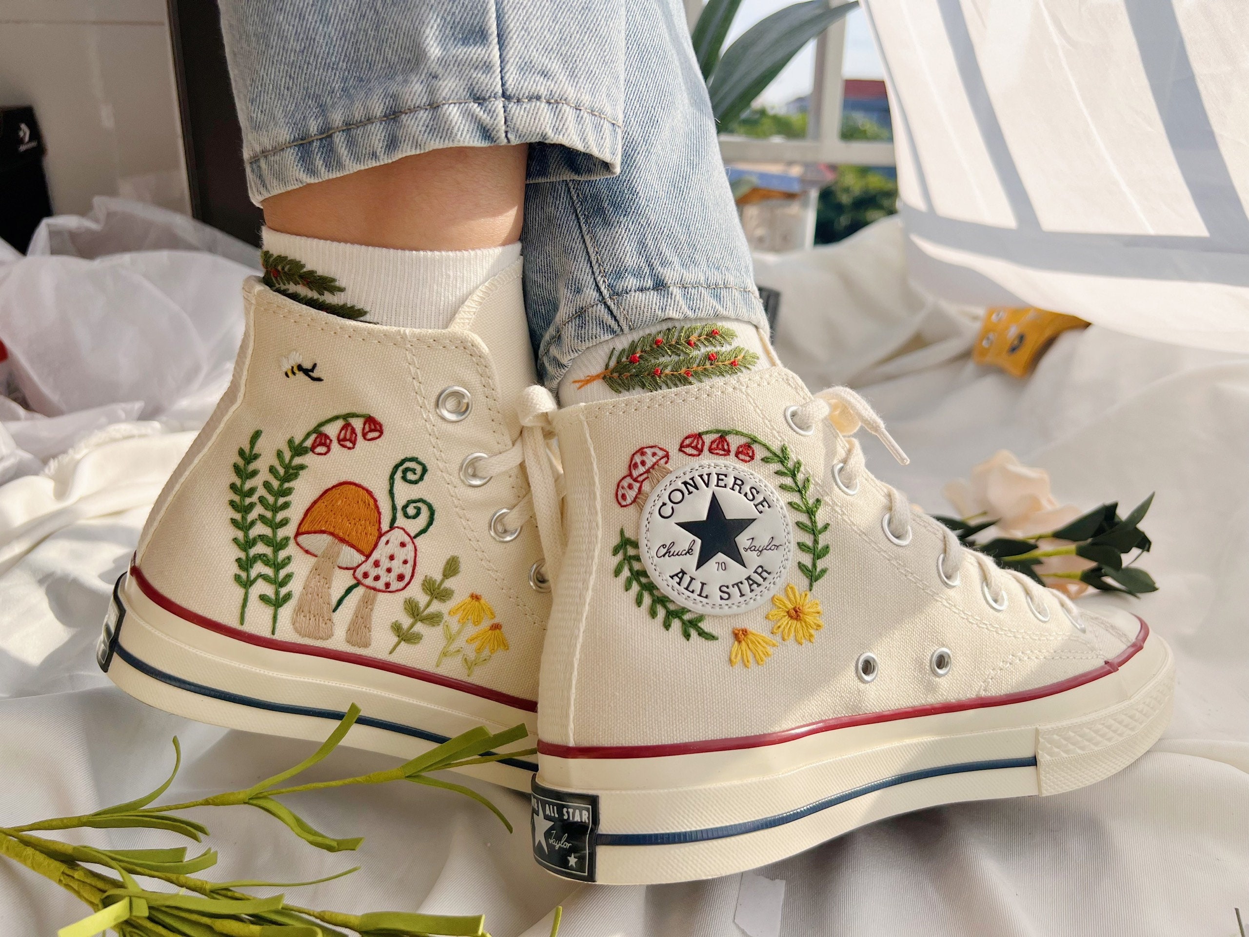 Embroidered Converse/mushroom Converse/embroidered Orange - Etsy