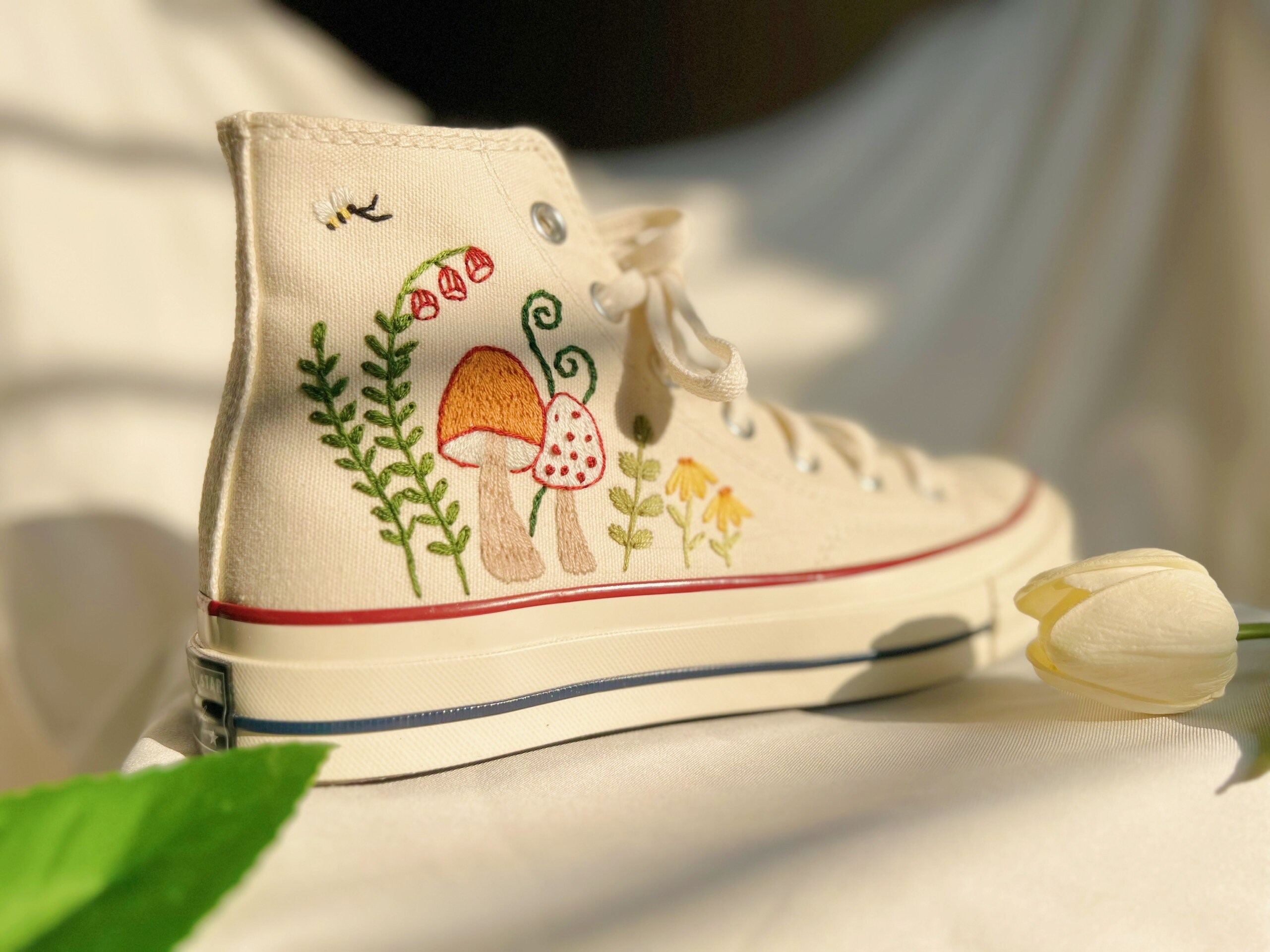 Embroidered Converse/mushroom Converse/embroidered Orange - Etsy