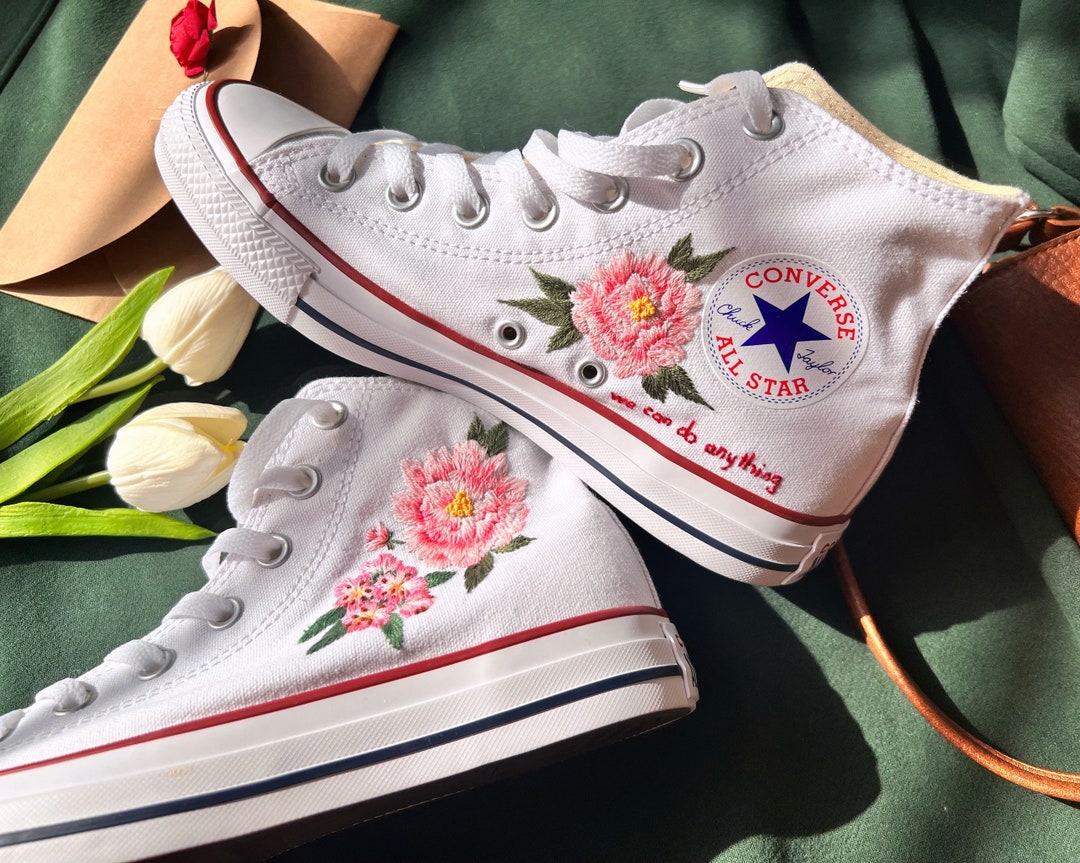 Converse/Converse montantes brodées pivoine personnalisée/fleur rose ...