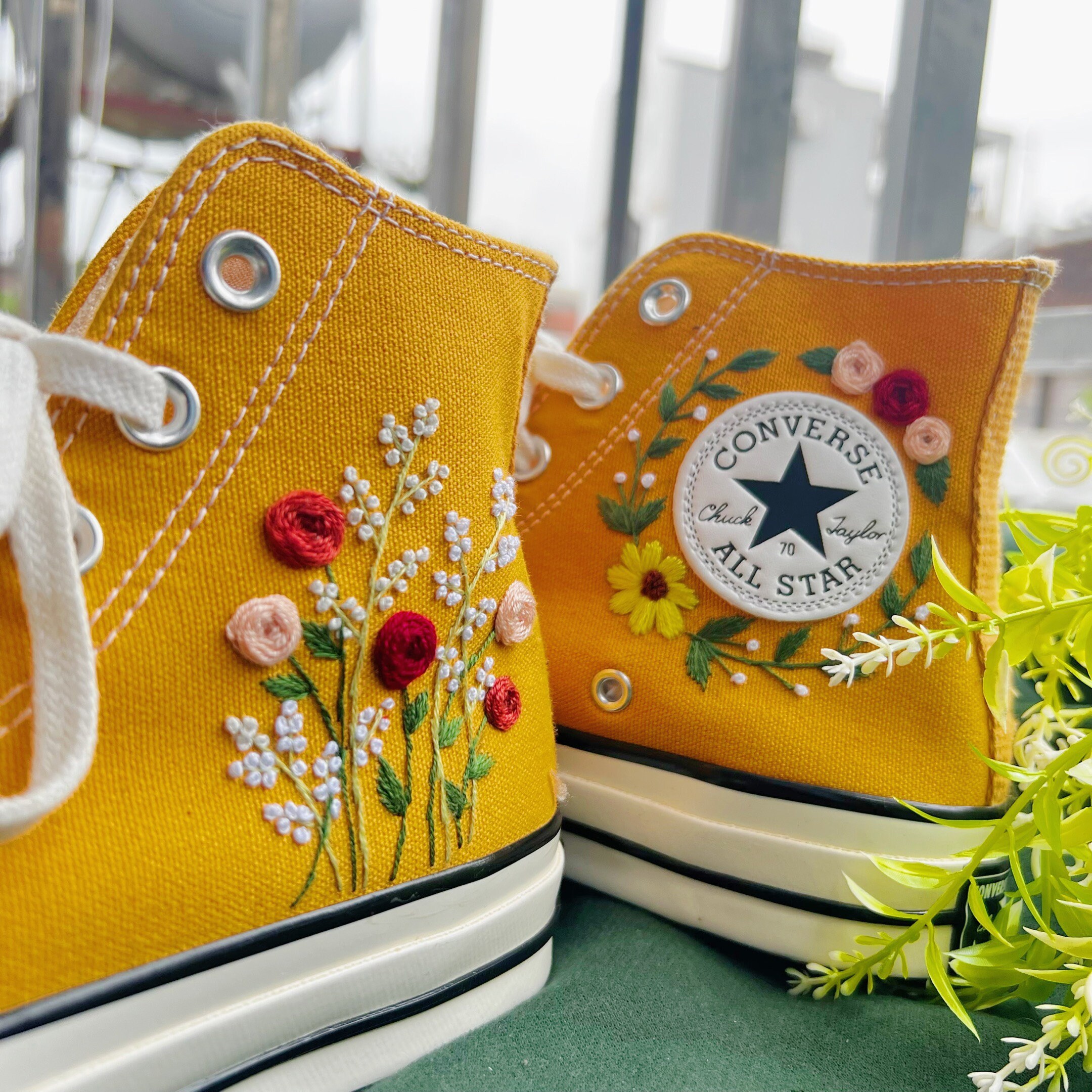 Custom Converse/converse High Tops/embroidered Sweet Rose and - Etsy