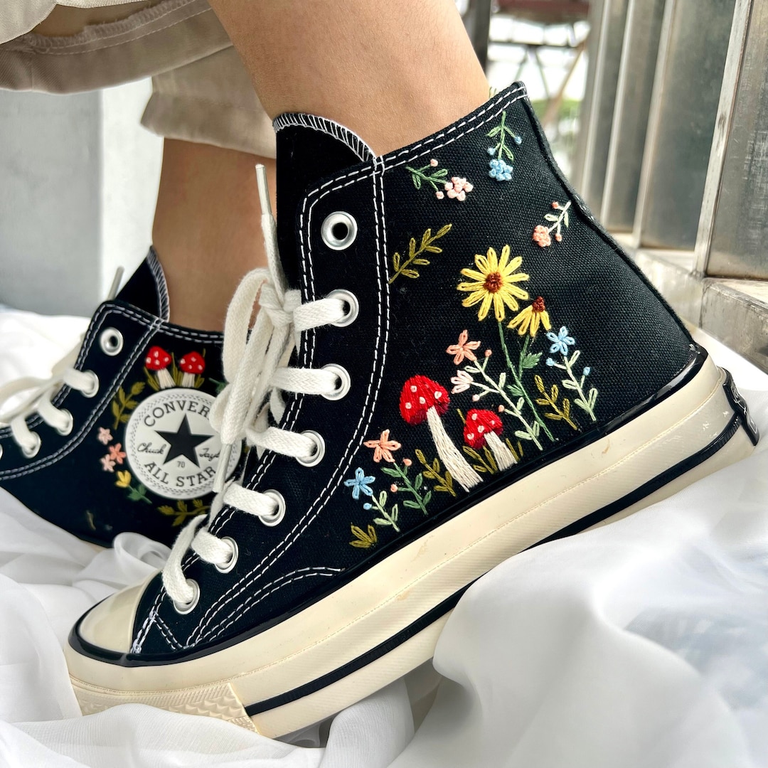 Embroidered Converse/mushroom Converse/embroidered Red Mushrooms and ...