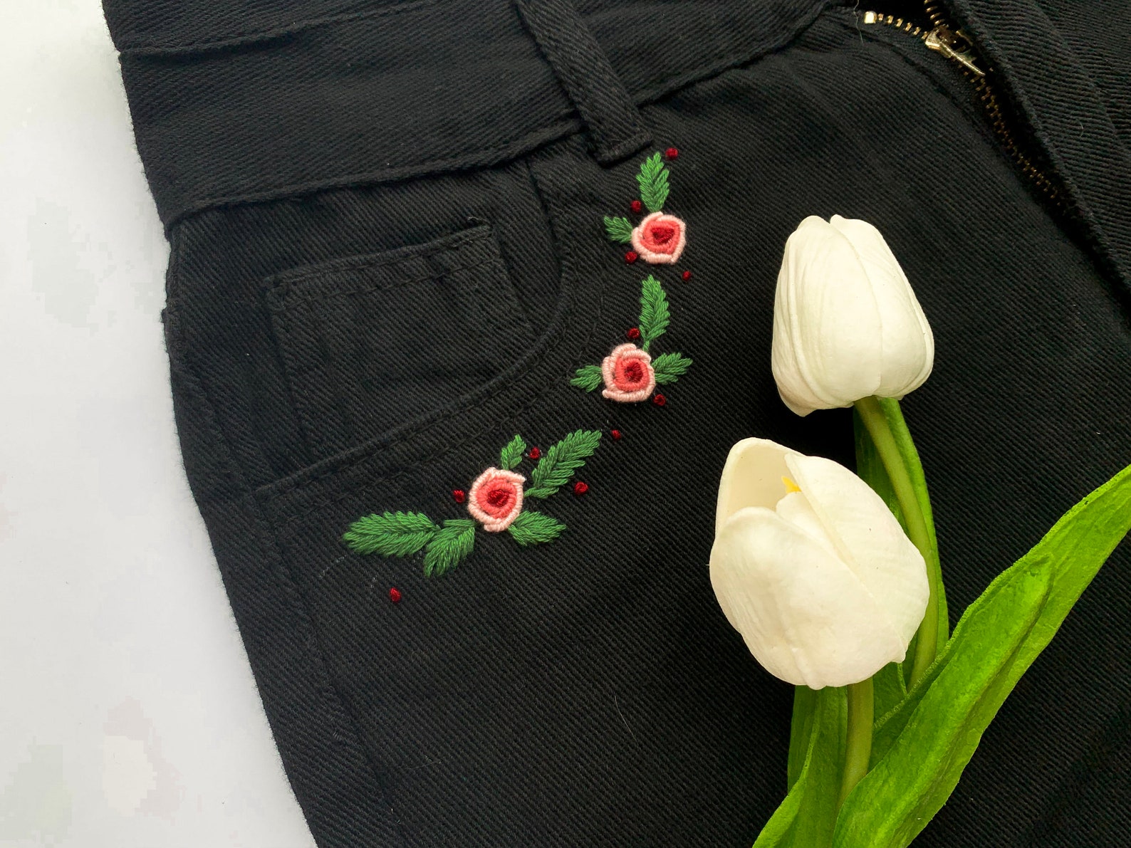 Embroidered Jeans/ Floral Embroidered Jean Shorts/ Embroidered - Etsy