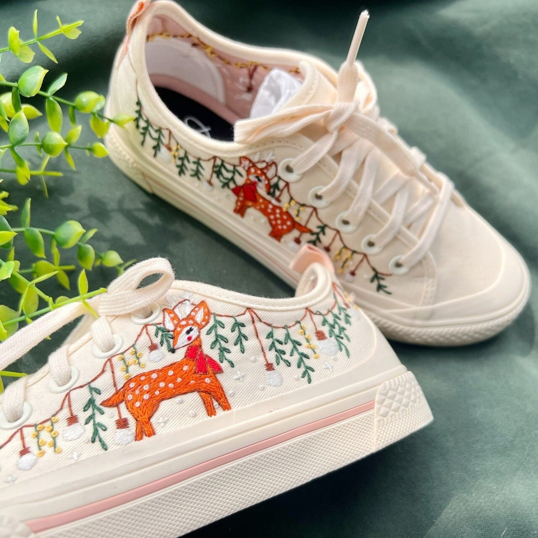 Embroidered Shoes/ Christmas Shoes/snowman Embroidered Shoes Under the ...
