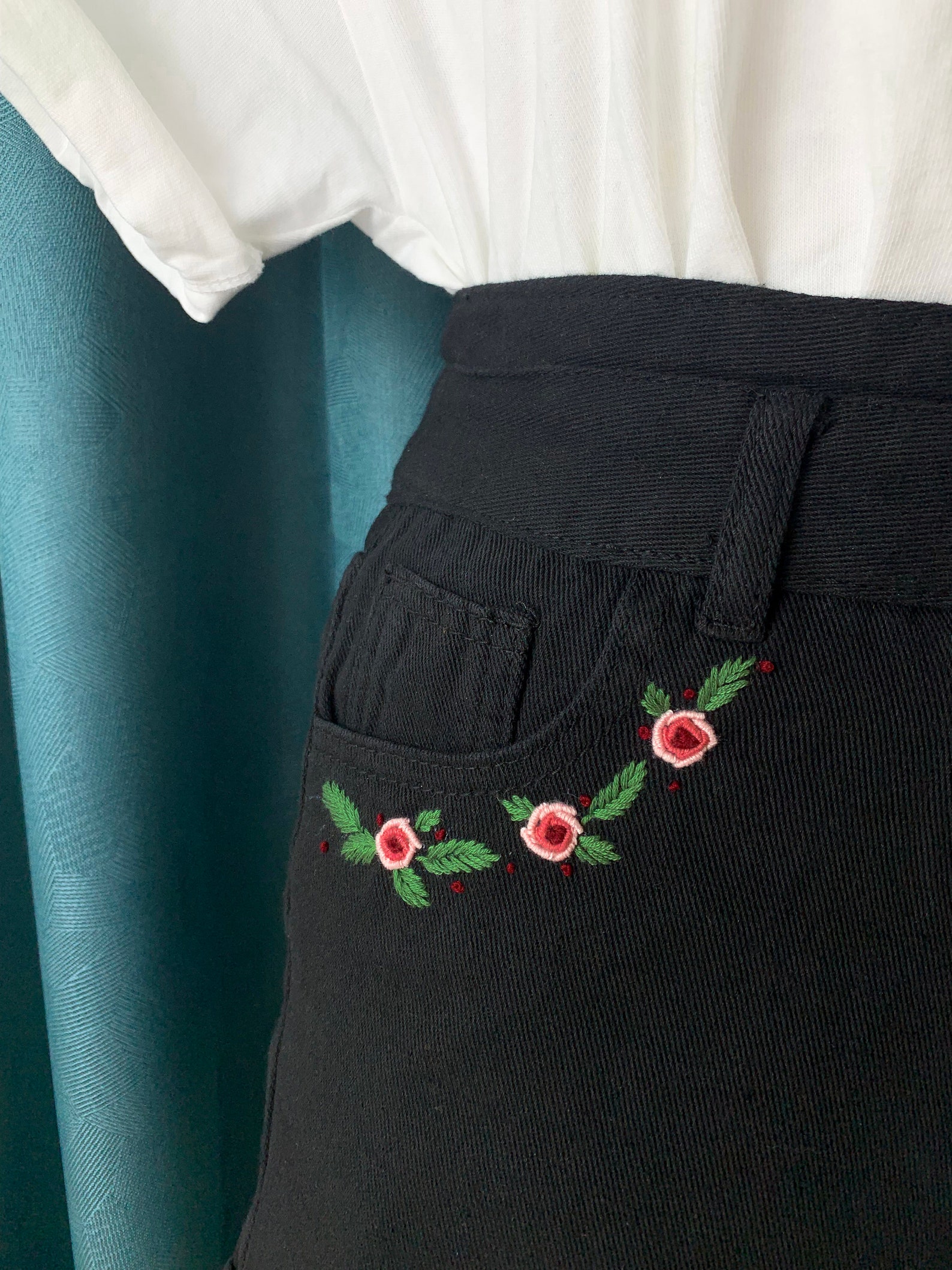 Embroidered Jeans/ Floral Embroidered Jean Shorts/ Embroidered - Etsy