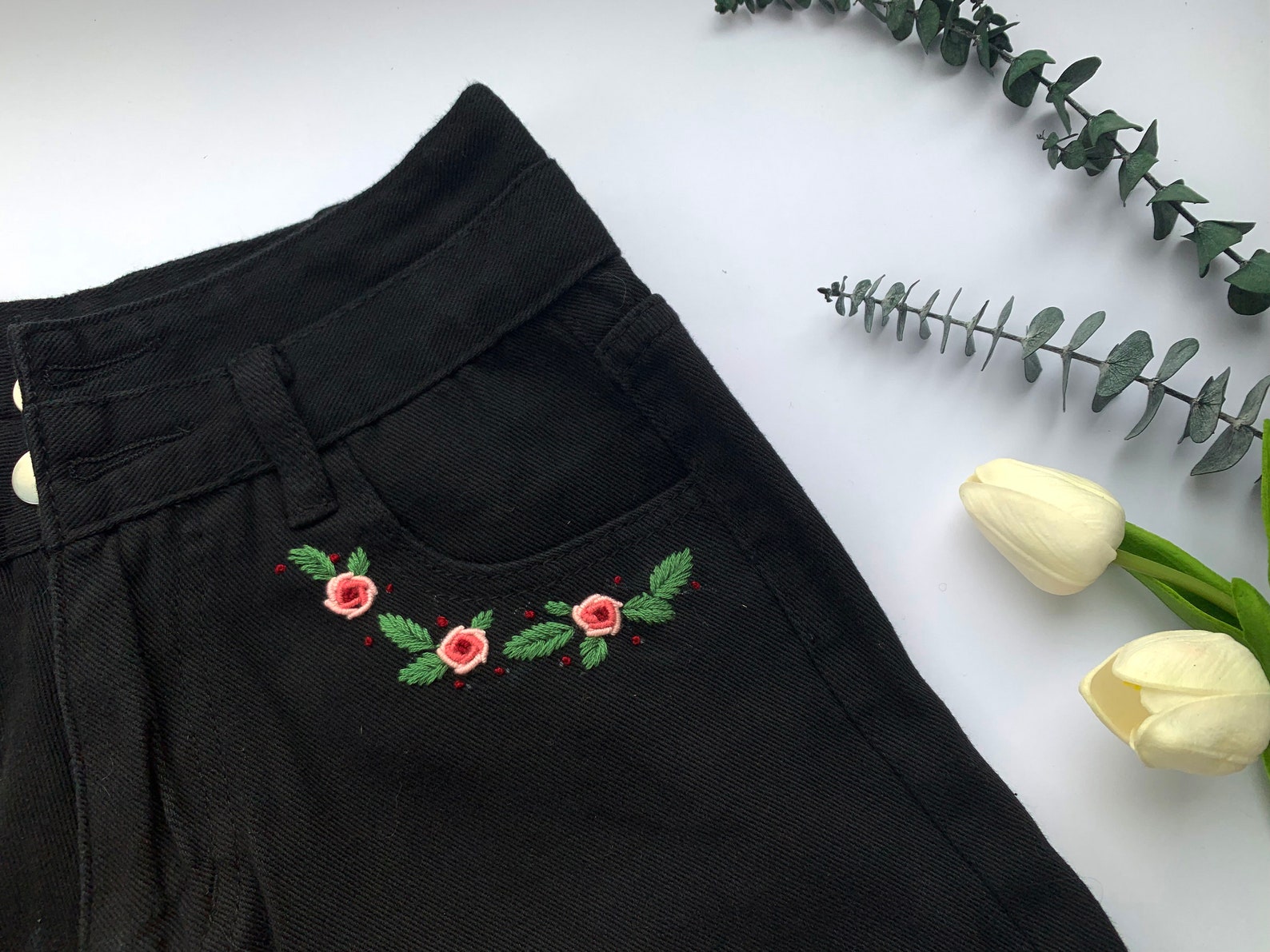 Embroidered Jeans/ Floral Embroidered Jean Shorts/ Embroidered - Etsy