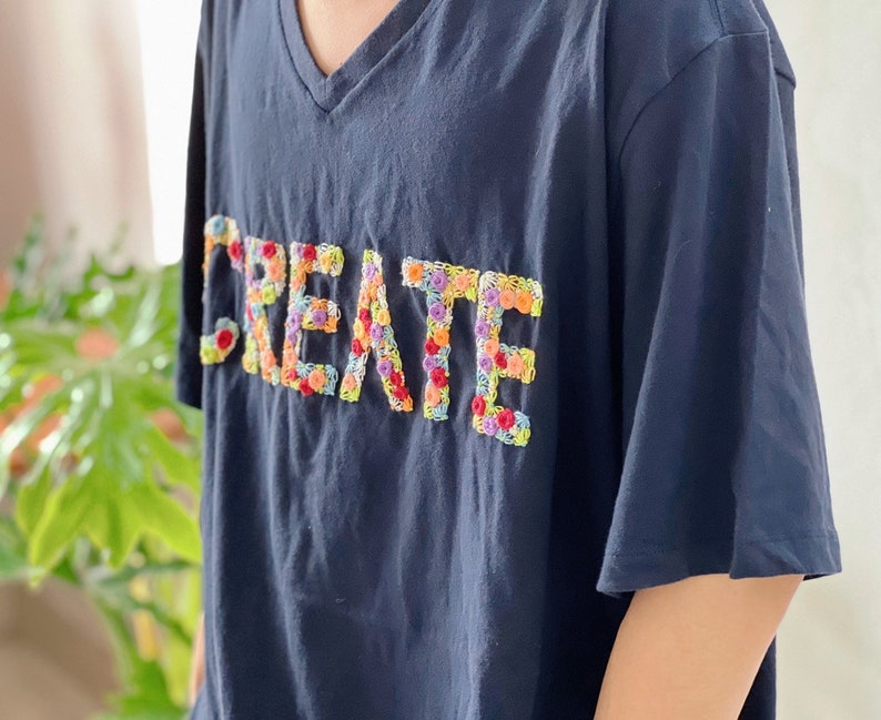 Hand-embroidered T-shirt With Floral Letters/ Hand-embroidered | Etsy