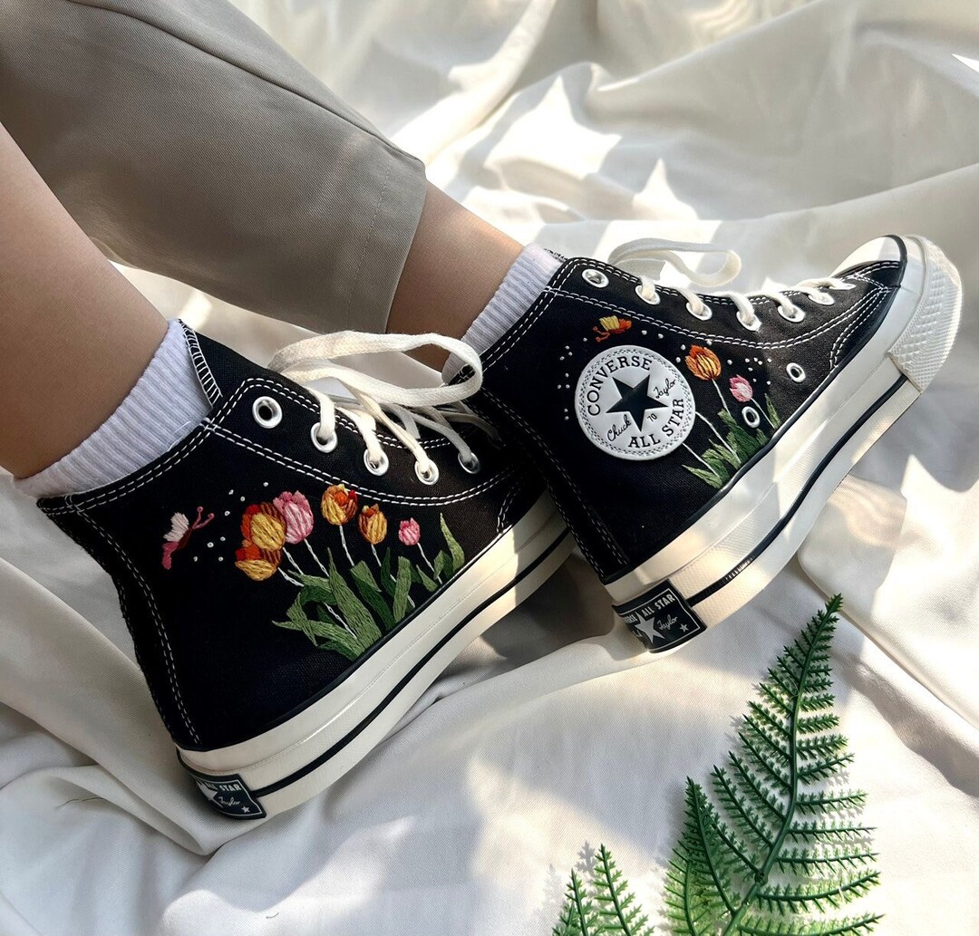 Embroidered Converse/flower Converse/embroidered Colorful Tulip Garden ...