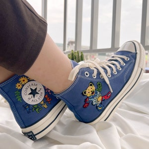 Embroidered Converse/converse Hi Tops/embroidered Colorful Bear ...