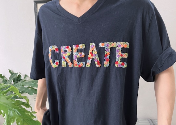 Hand-embroidered T-shirt With Floral Letters/ Hand-embroidered | Etsy