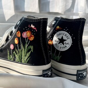Embroidered Converse/flower Converse/embroidered Colorful Tulip Garden ...