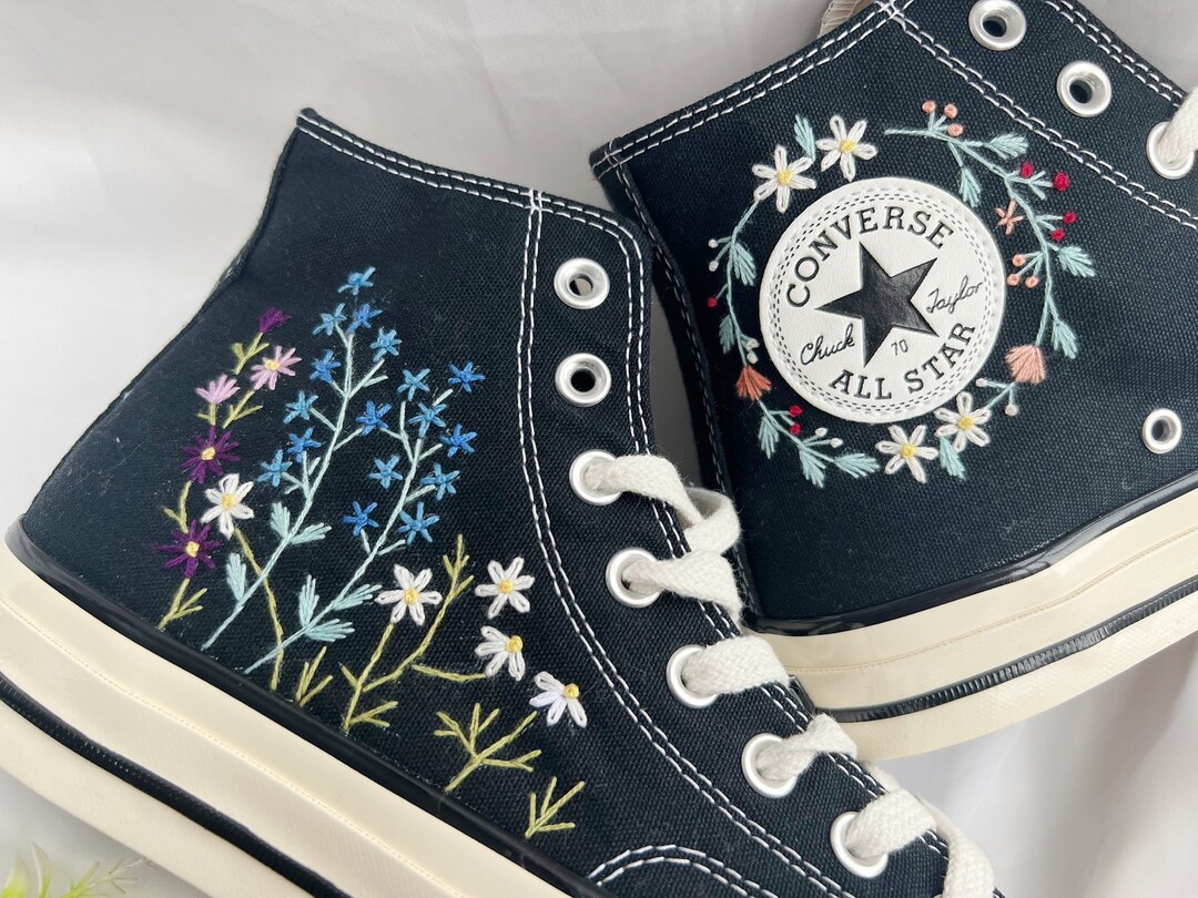 Custom Embroidered Converse High Tops, Garden Flower Embroidery ...