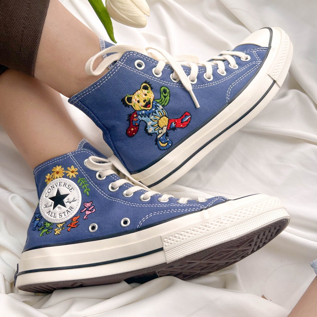 Embroidered Converse/converse Hi Tops/embroidered Colorful Bear ...