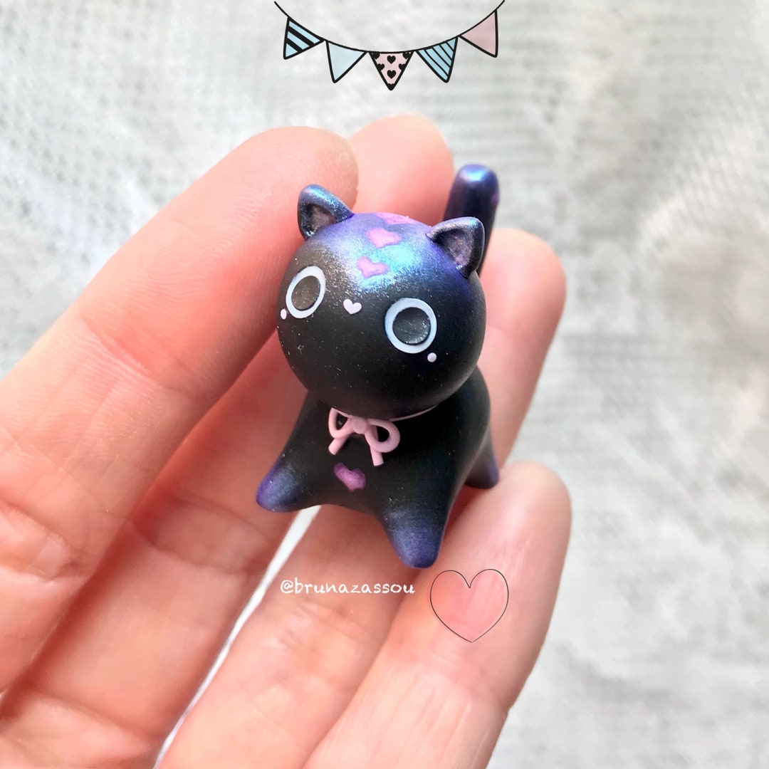 Unique Black Cat Clay Figurine: Adorable Little Figure in Polymer Clay ...