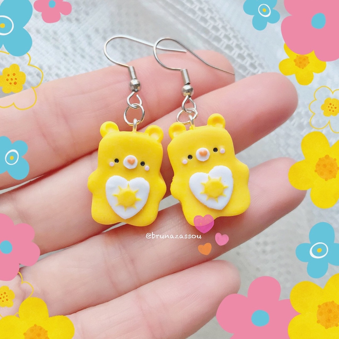 Kawaii Bear Earrings Clay Cute Fimo Polymerclay Handmade Gift Sun Bear ...