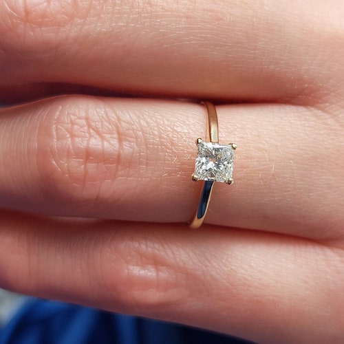 Dainty Princess Cut Engagement Ring in 14K Yellow Gold - Etsy