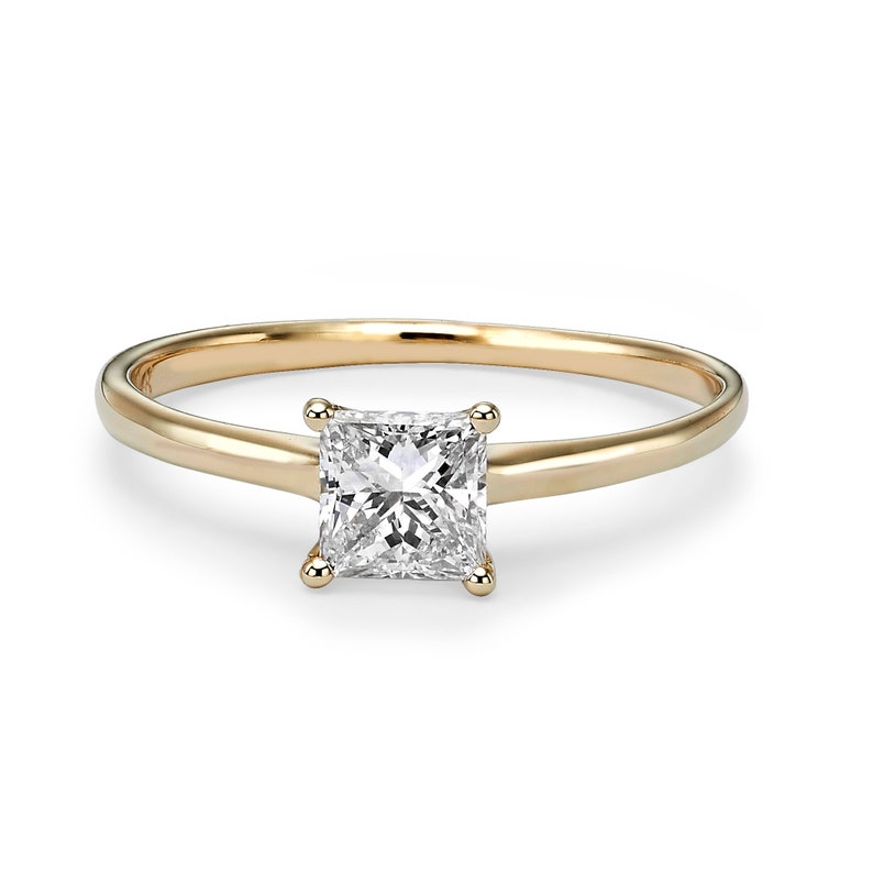 Dainty Princess Cut Engagement Ring in 14K Yellow Gold - Etsy