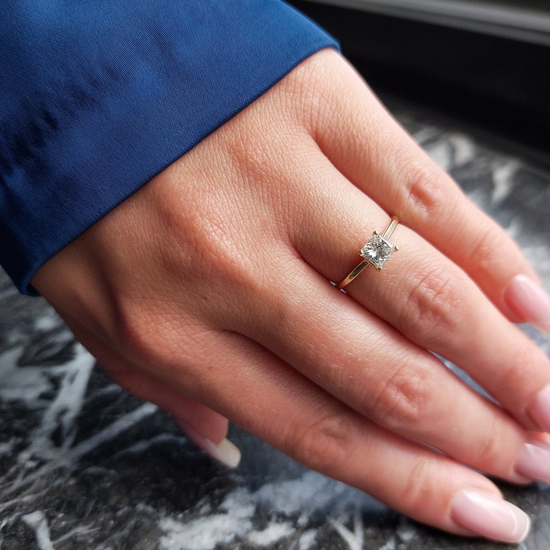 Dainty Princess Cut Engagement Ring in 14K Yellow Gold - Etsy