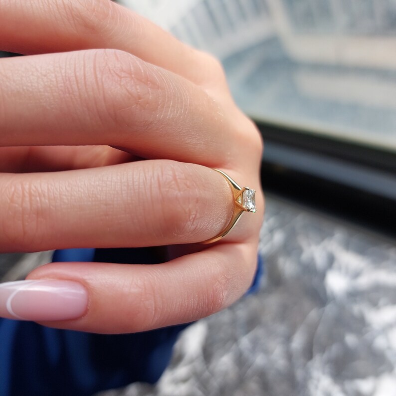 Dainty Princess Cut Engagement Ring in 14K Yellow Gold - Etsy