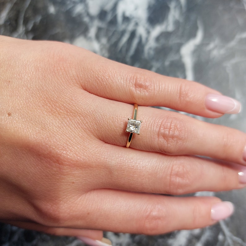 Dainty Princess Cut Engagement Ring in 14K Yellow Gold - Etsy