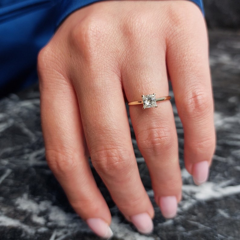 Dainty Princess Cut Engagement Ring in 14K Yellow Gold - Etsy