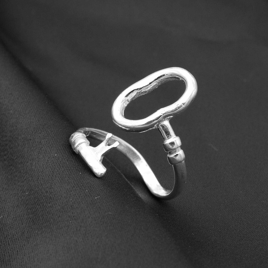 Vintage Skeleton Key Ring Sterling Silver, Handmade Wrap Key Ring, Unique Gift, Adjustable Ring ...