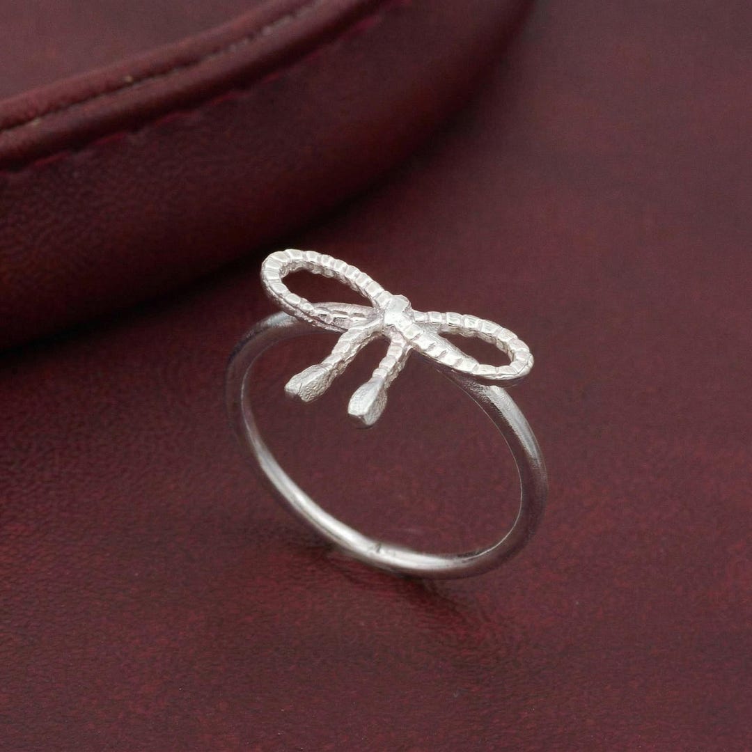 Silver Bow Ring - Dainty Minimalist Ribbon Knot Ring, Cute Everyday Bow ...