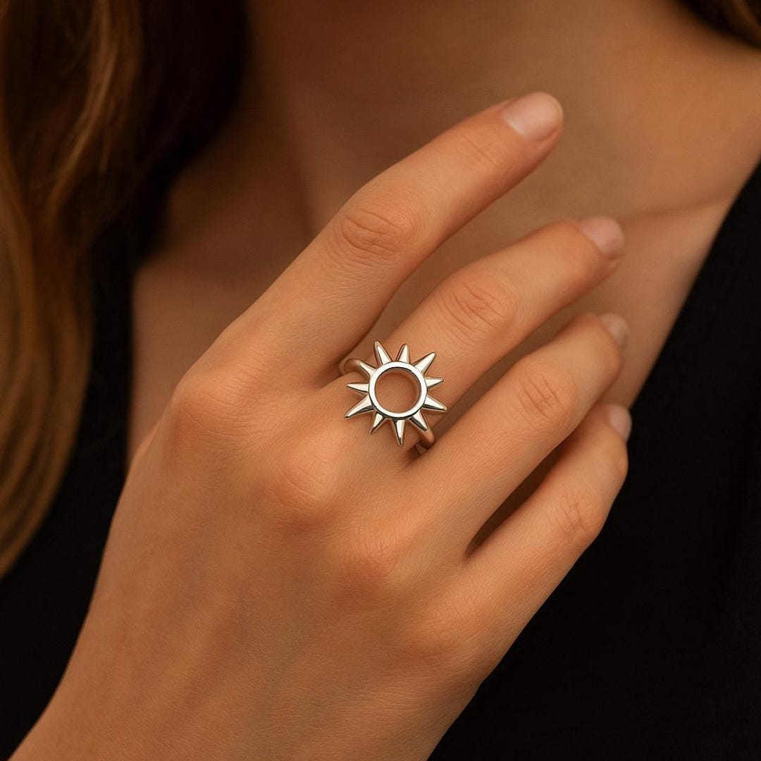 Gold Sun Engagement Ring for Woman, Dainty Ring, Gold Minimalist Ring ...