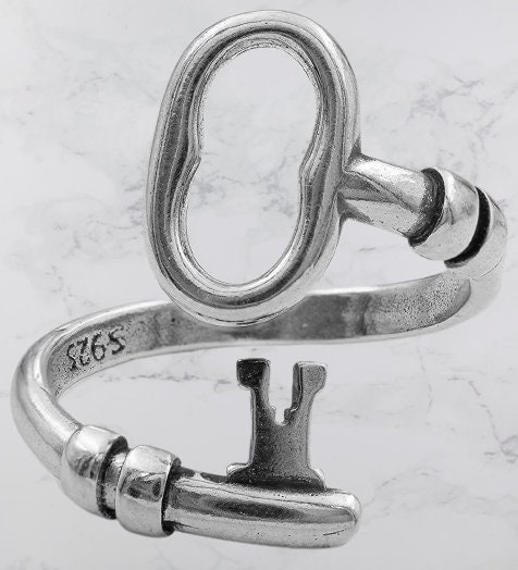 Vintage Skeleton Key Ring Sterling Silver, Wrap Key Ring, Unique Gift ...