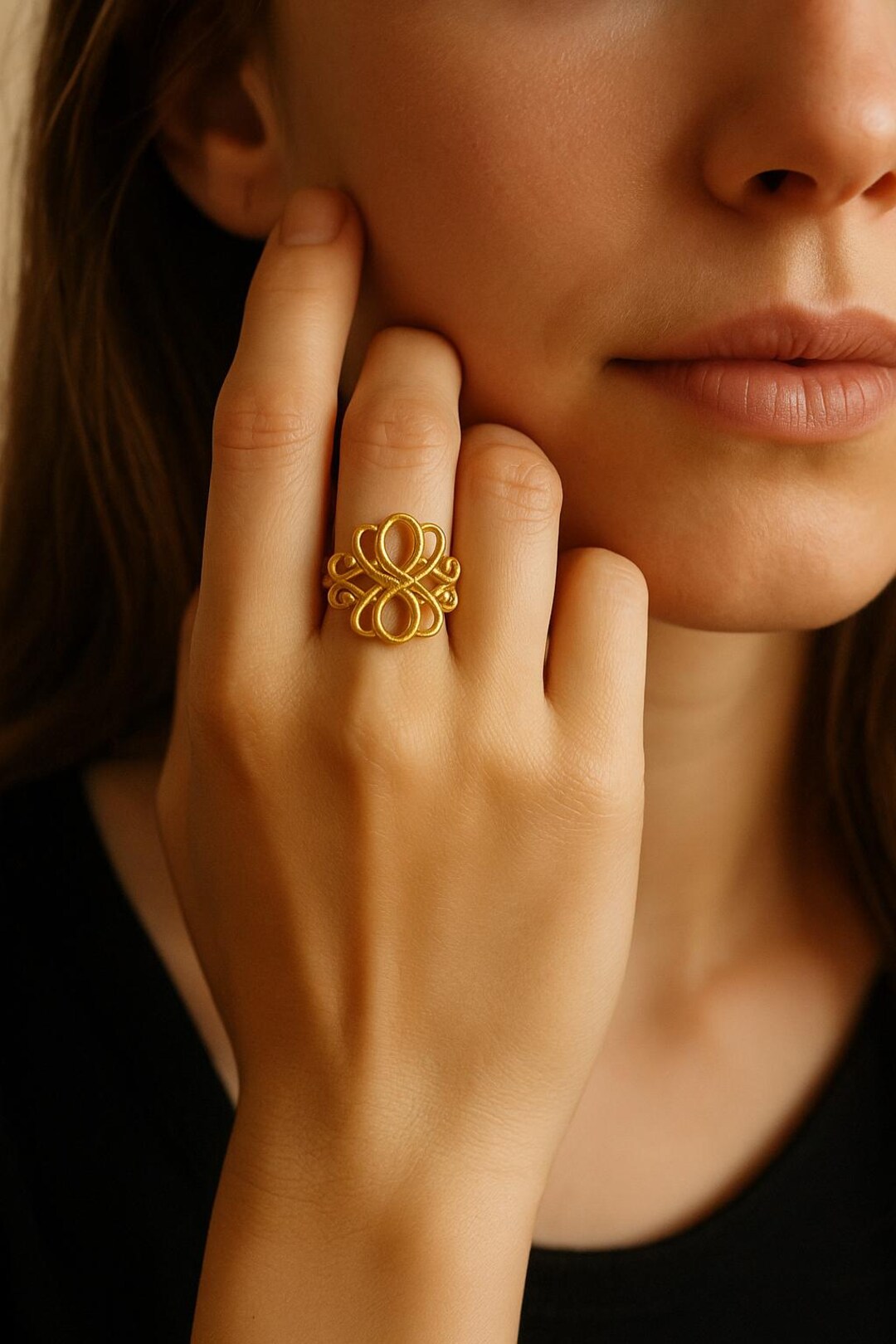 Gold Plated Endless Knot Ring | Wire Art Statement Jewelry, Christmas ...