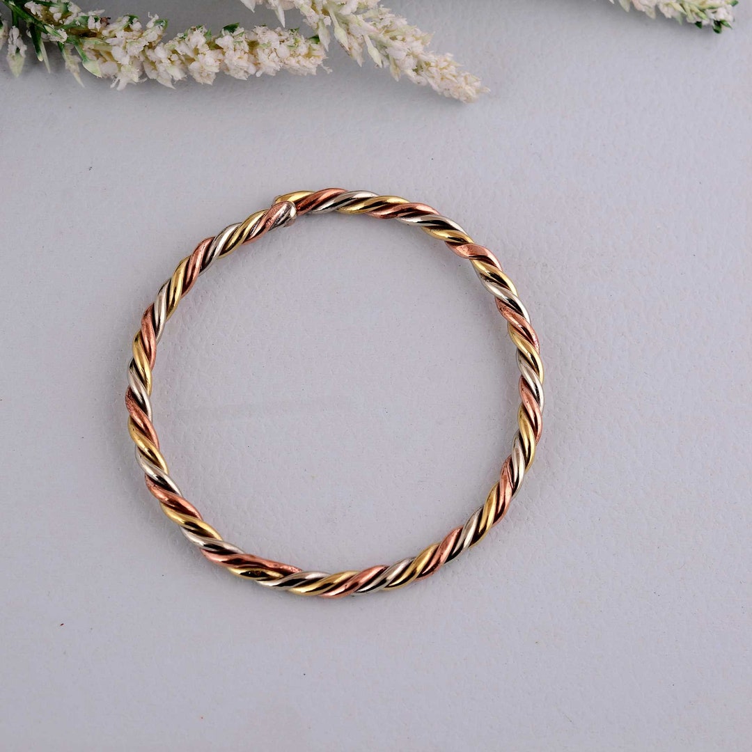 Braided Brass, Silver & Copper Bangle: Astrological Kriya Kundalini ...